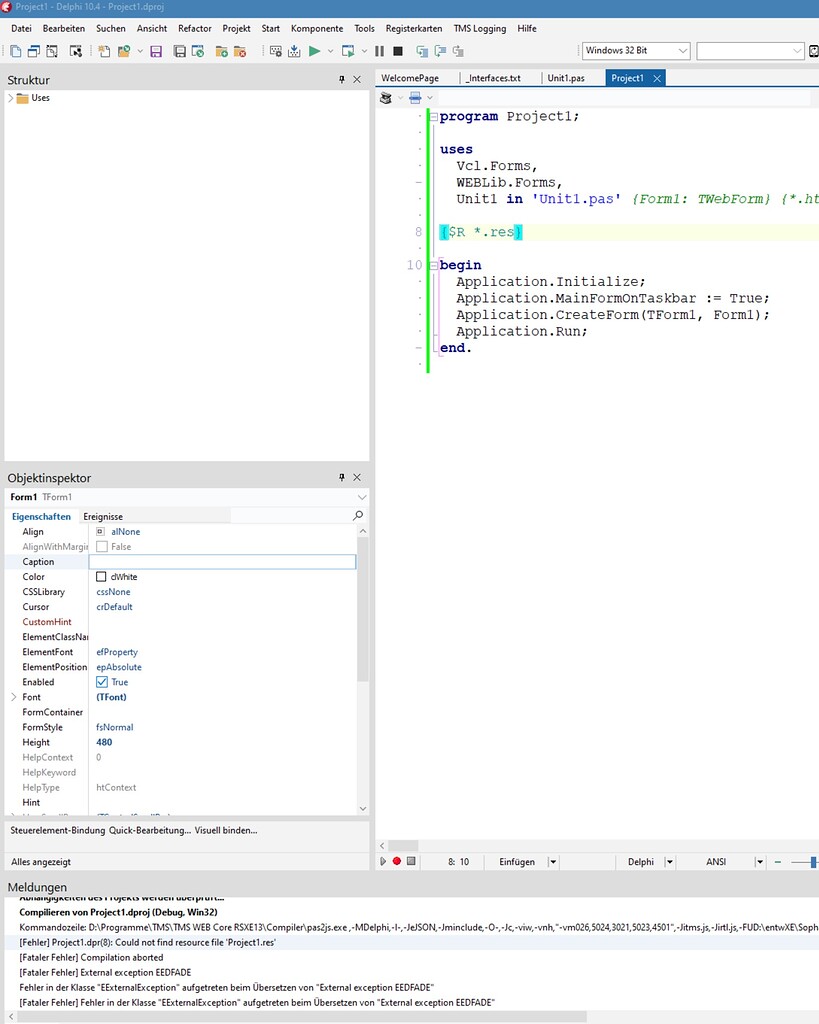 New Project - Missing Project.res - TMS WEB Core - TMS Support Center
