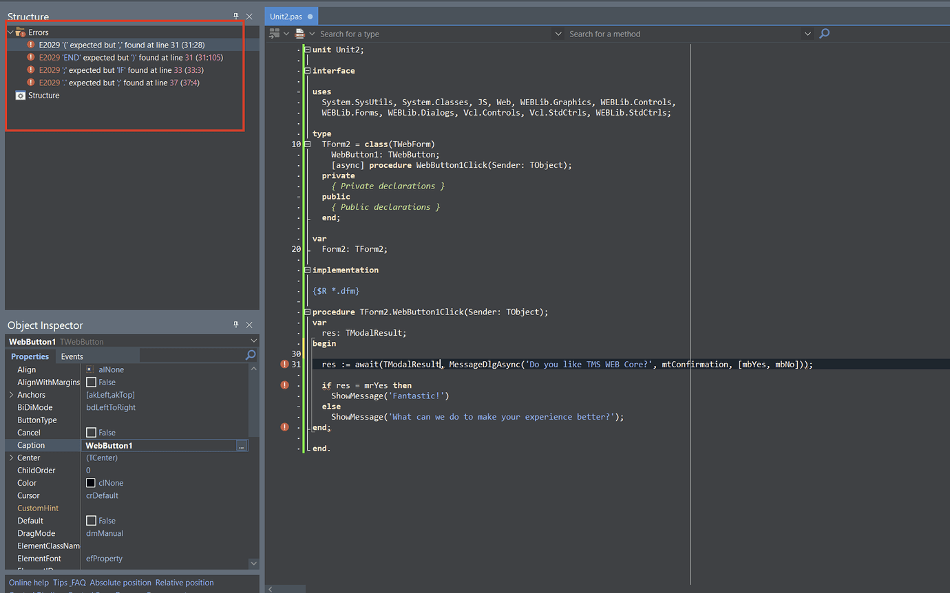 Errors in Webcore application but runs fine - TMS WEB Core - TMS Support Center