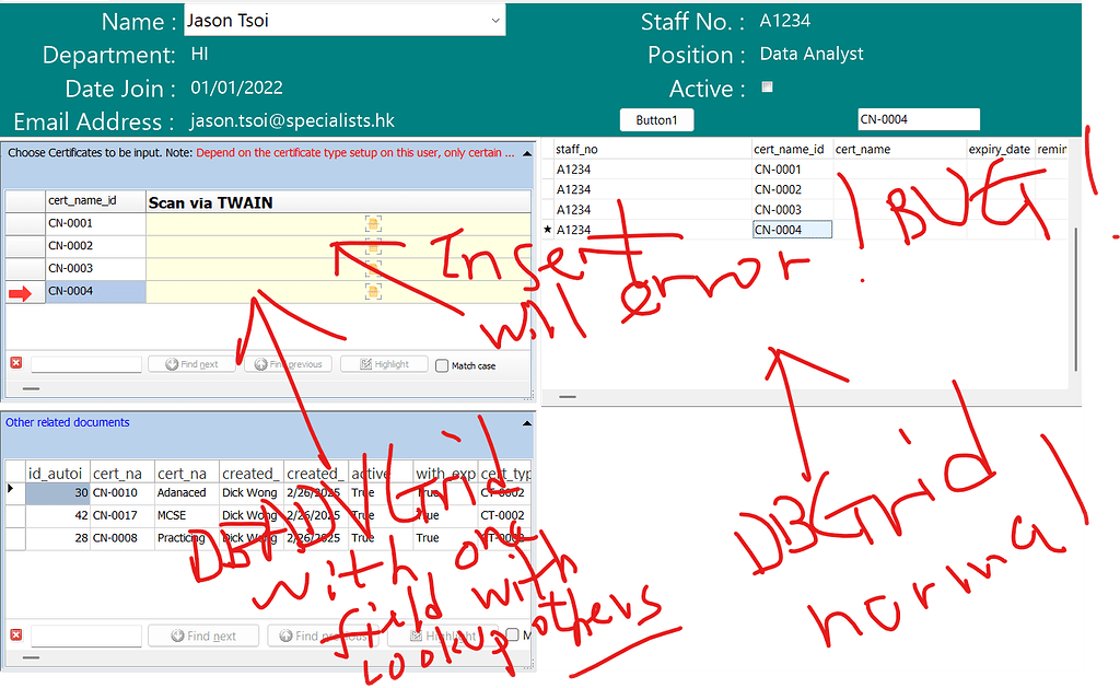 Bug on TDBAdvGrid with one lookup field with other datasource. if insert record, caused error ...