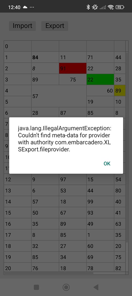 XLS demo with error message on Android - TMS FNC UI Pack - TMS Support Center