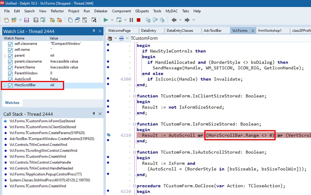 Access Violation with TCompactWindow.CreateParams on loading form with TAdvToolbarPager - TMS ...