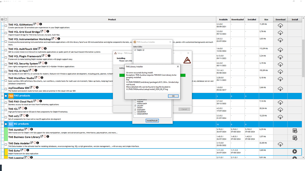 Error Encountered with TMS Biz Packages - TMS Aurelius - TMS Support Center